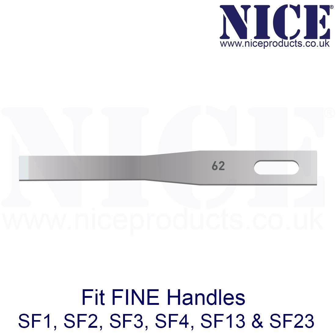 25 x NICE FINE 62 Sterile Stainless Steel Chisel Blades FS62 for Podia ...