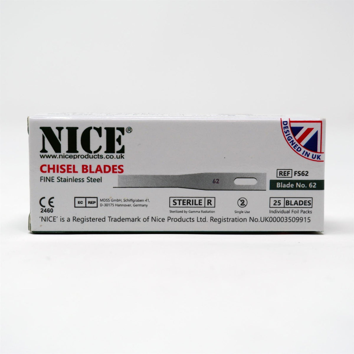 25 x NICE FINE 62 Sterile Stainless Steel Chisel Blades FS62 for Podia ...