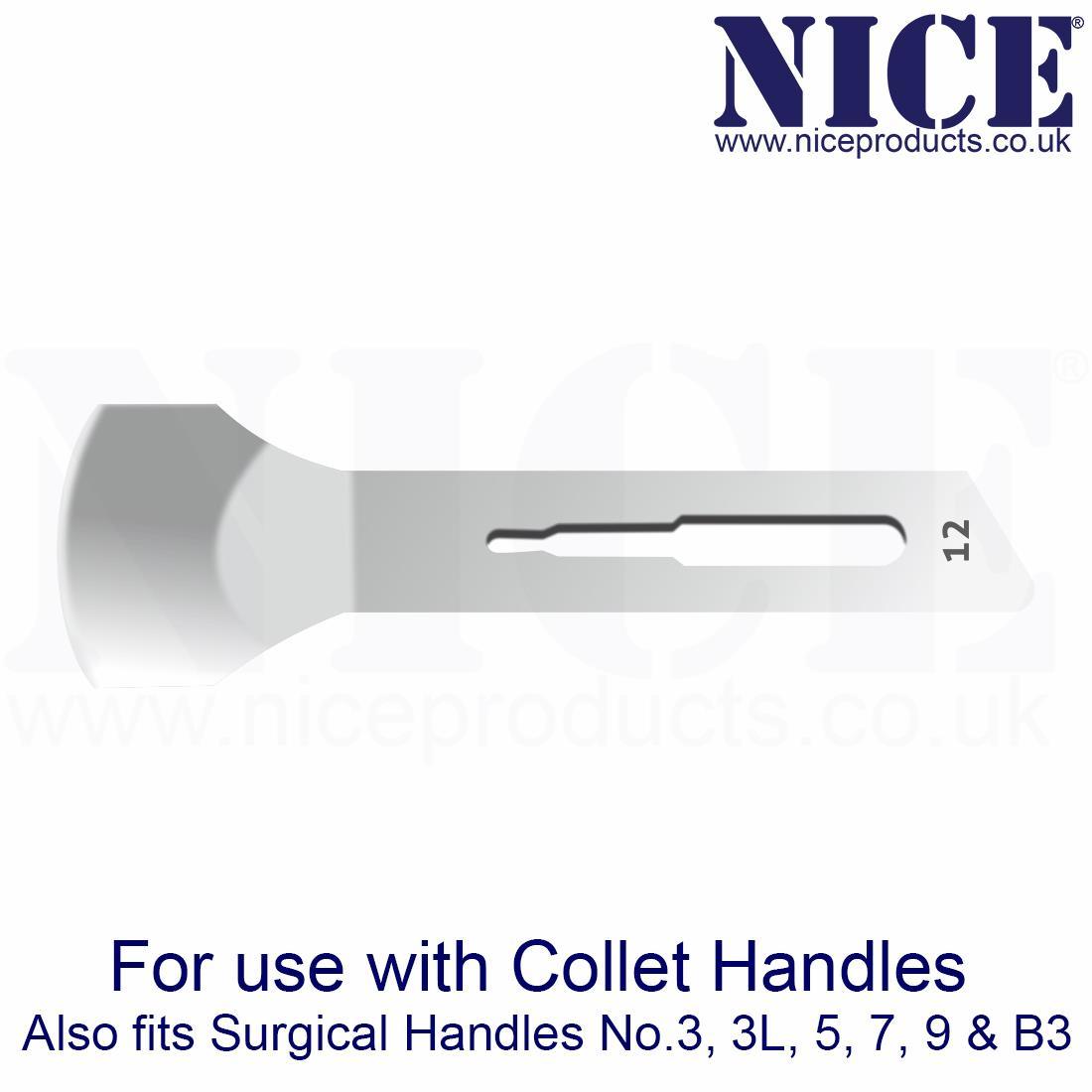 50 x NICE No.12 Gouge Sterile Carbon Steel Blades GCS12 for Manicure a ...