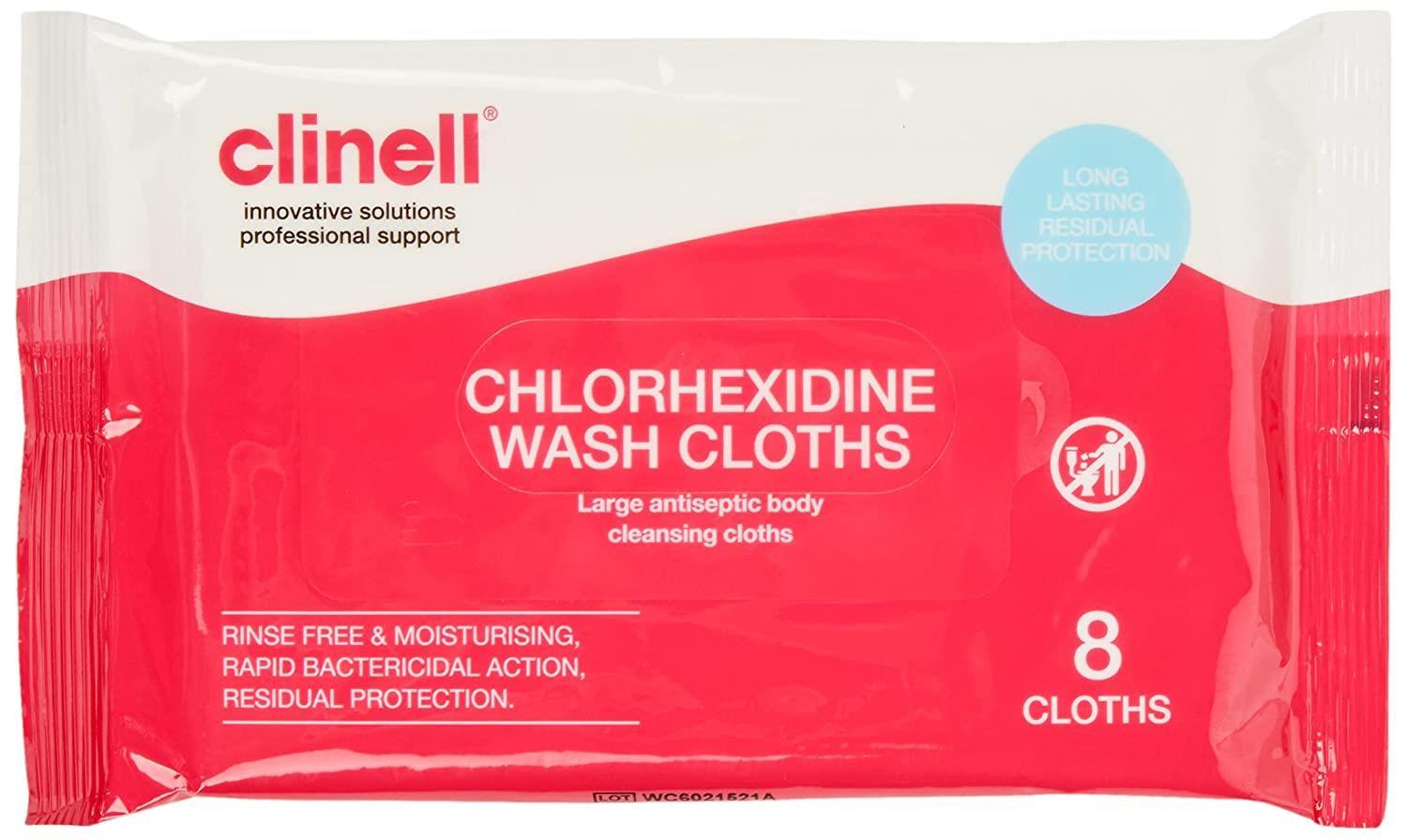 1 x Clinell 2% Chlorhexidine Wash Cloths Pack of 8 - CHGWC8 ...